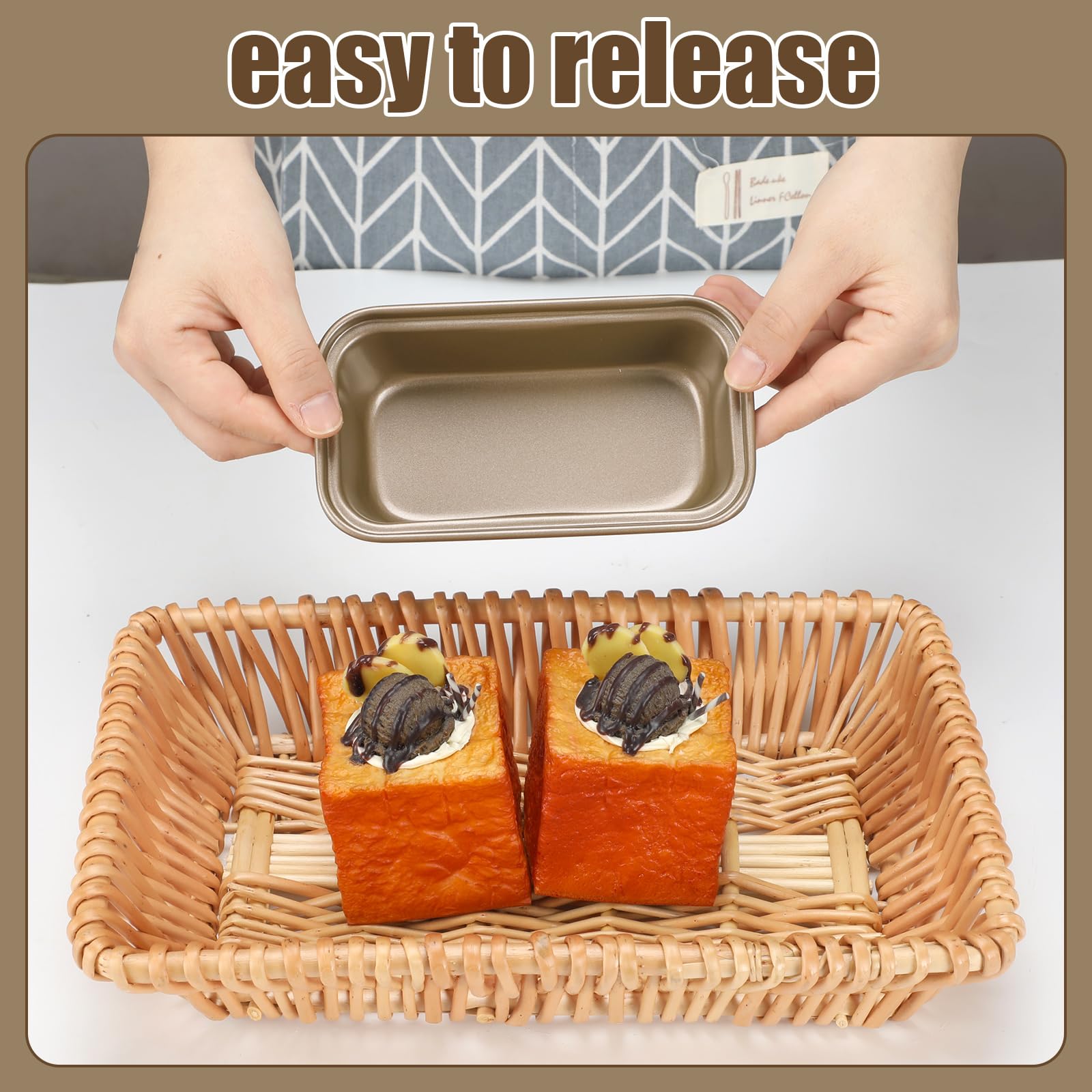 Uiifan 12 Pcs Mini Loaf Pan for Baking Bread Non Stick Small Banana Bread Tins 6.1 x 3.3 x 2.1 Inches Nonstick Carbon Steel Tiny Meatloaf Pan for Oven and Baking (Gold)