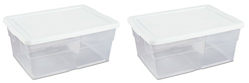 Sterilite 16 Quart Basic Clear Storage Box with White Lid (Pack of 2)