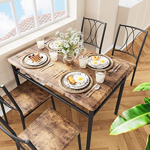 Fancihabor Dining Table Set for 4, Kitchen Table and Chairs for 4, Rectangular Dining Room Table Set with 4 Chairs, 5 Piece Kitchen Table Set for Small Space, Apartment, Rustic Brown