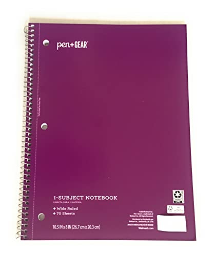 Pen + Gear 1 Subject Notebook, Wide Ruled, 70 Sheets (Yellow & Purple)