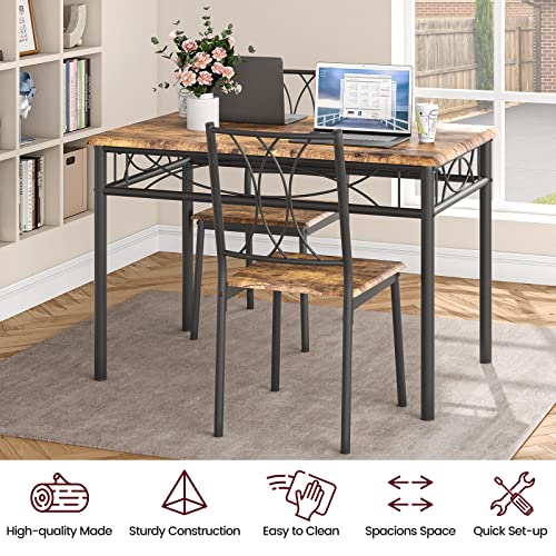 Fancihabor Dining Table Set for 4, Kitchen Table and Chairs for 4, Rectangular Dining Room Table Set with 4 Chairs, 5 Piece Kitchen Table Set for Small Space, Apartment, Rustic Brown