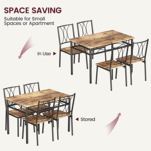 Fancihabor Dining Table Set for 4, Kitchen Table and Chairs for 4, Rectangular Dining Room Table Set with 4 Chairs, 5 Piece Kitchen Table Set for Small Space, Apartment, Rustic Brown