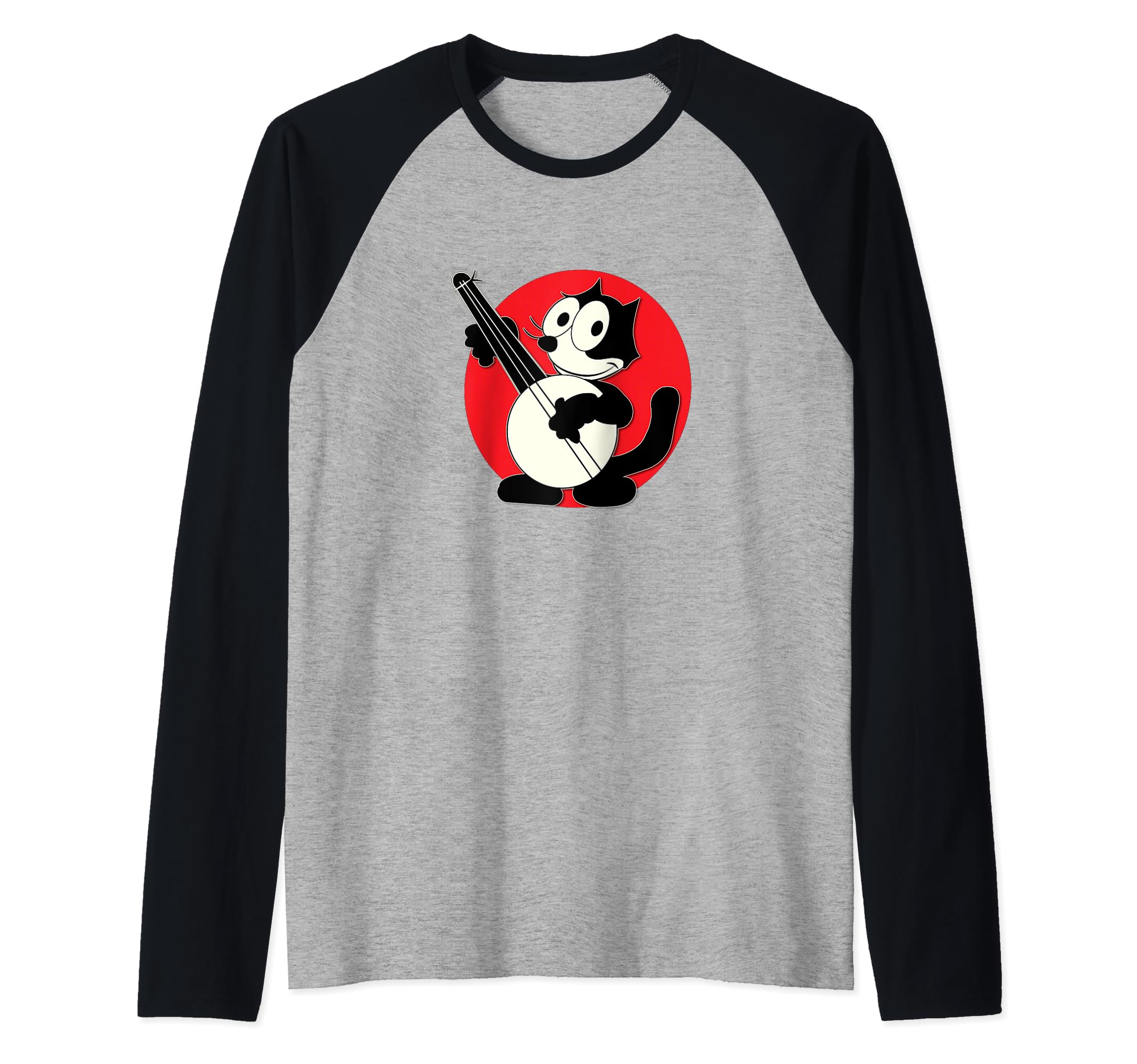 Felix Cat Plays Banjo Vintage Cartoon Retro Graphic Tee Raglan Baseball Tee