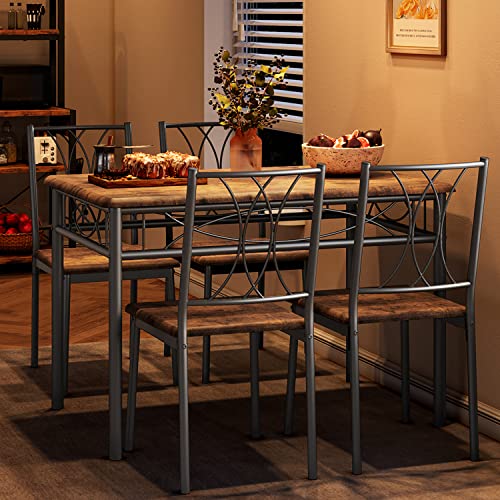 Fancihabor Dining Table Set for 4, Kitchen Table and Chairs for 4, Rectangular Dining Room Table Set with 4 Chairs, 5 Piece Kitchen Table Set for Small Space, Apartment, Rustic Brown