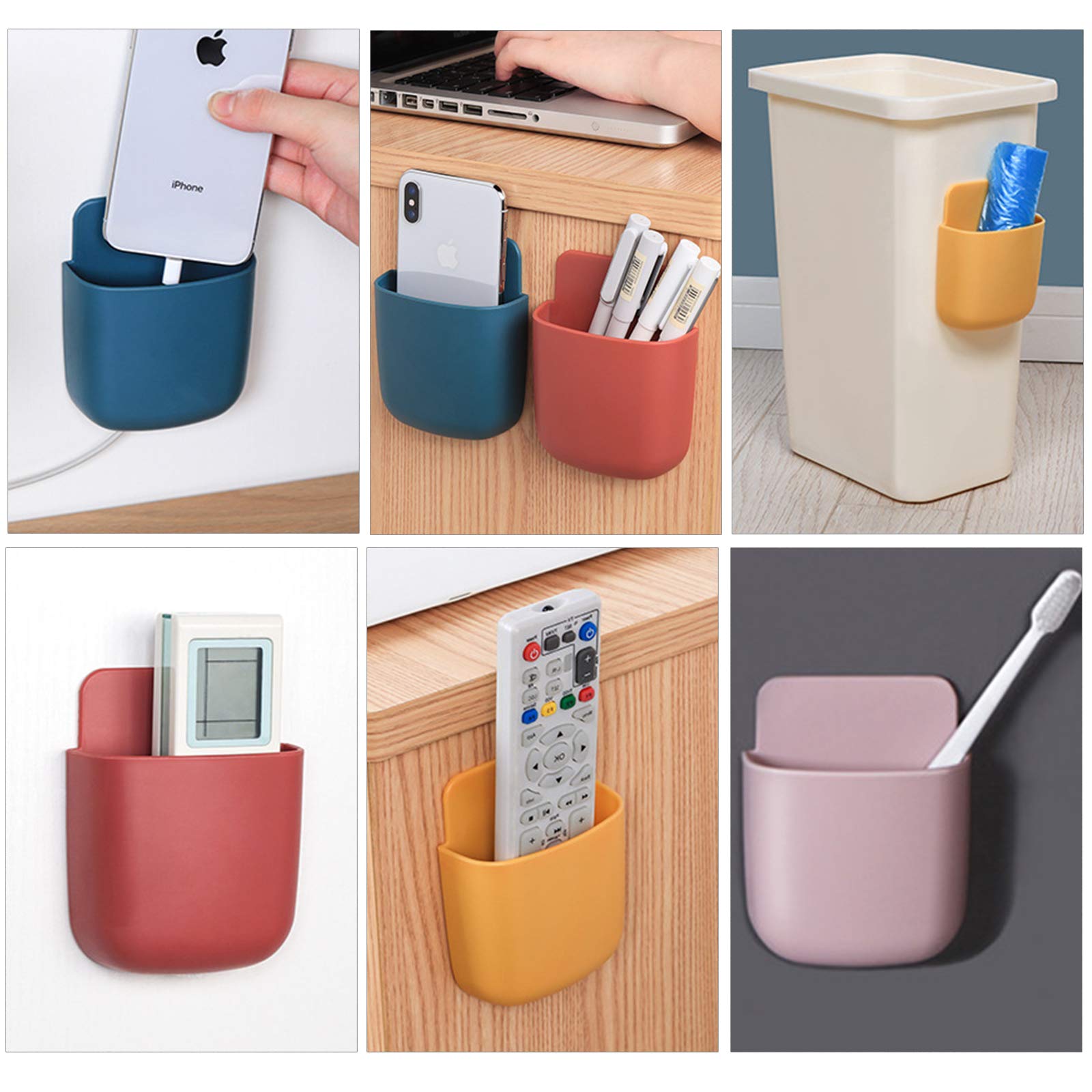 kulusion 3 Pcs Remote Control Holder, Wall Mount Pen Holder Hole-Free Self Adhesive Phone Charging Organizer Pencil Storage Containers for Home Office School Supply Orgaizer (Blue
