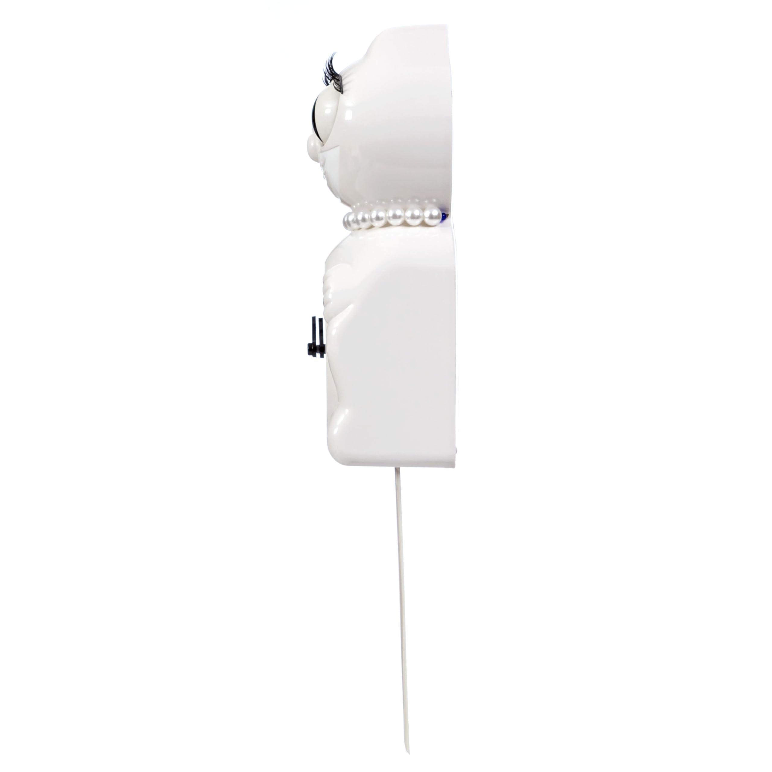 Kit-Cat Klock Limited Edition White Lady with Pearl Necklace & Eyelashes - Cat Clock with Moving Eyes and Tail Wall Clock, Made in USA