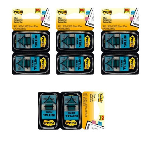 Post-it Message Flags, "Initial Here", Blue, 2 Dispensers/Pack, 4 Pack (680-IH2)