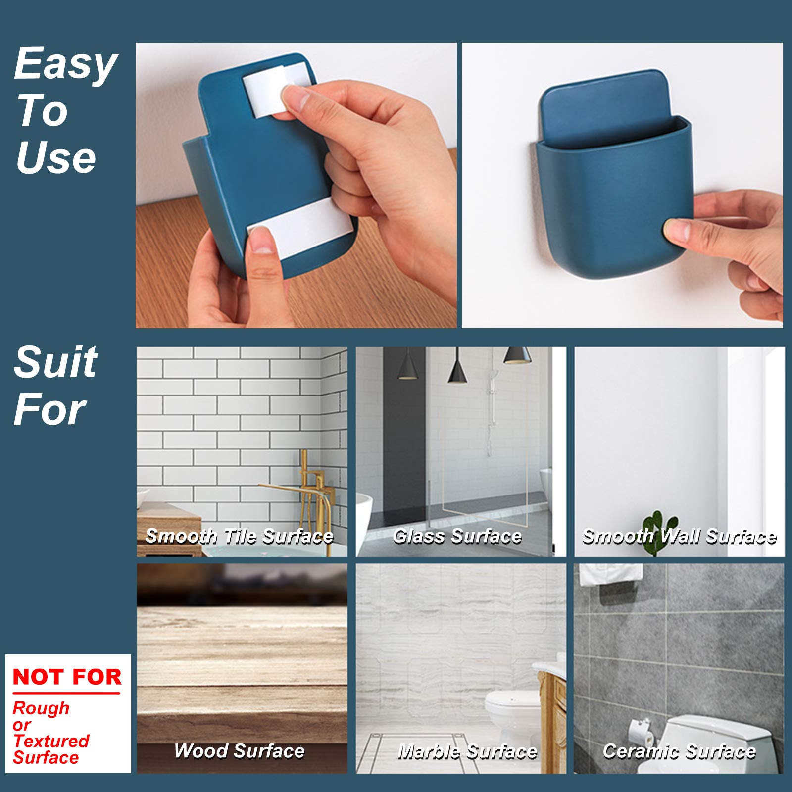 kulusion 3 Pcs Remote Control Holder, Wall Mount Pen Holder Hole-Free Self Adhesive Phone Charging Organizer Pencil Storage Containers for Home Office School Supply Orgaizer (Blue