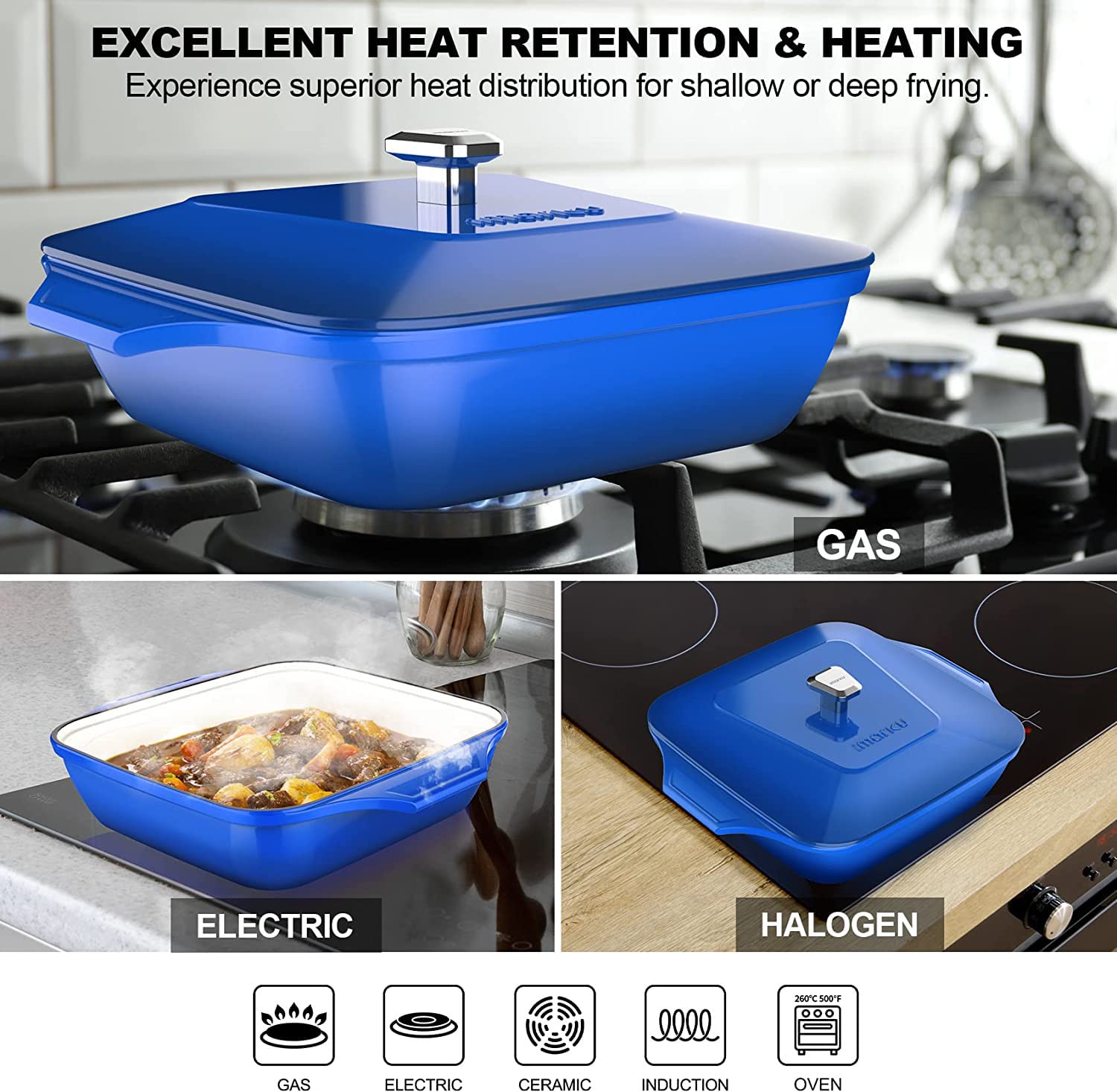 Dutch Oven, imarku 3.5 Quart Braiser Pan Nonstick Heavy Duty Enameled Cast Iron Dutch Oven Pot, Oven Safe Up To 550°F, Enamel Coating, Nonstick Easy to Clean