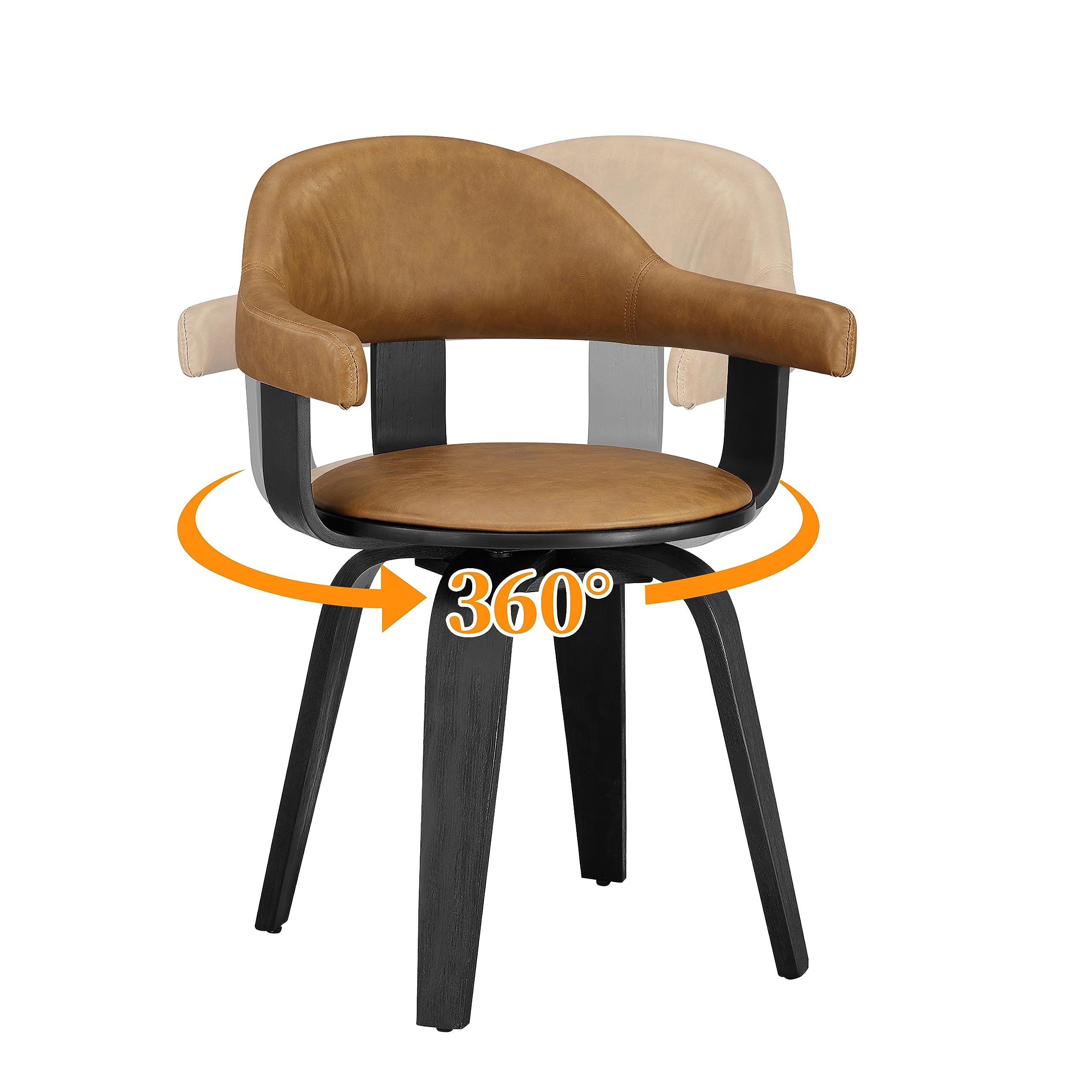 Art Leon Swivel Dining Chairs Set of 2, Mid Century Modern Faux Leather Kitchen Dining Room Chairs, Bentwood Accent Chairs with Wood Legs, Brown