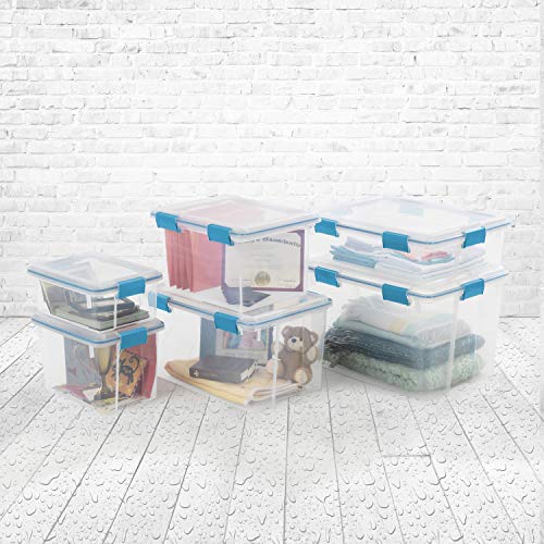 Sterilite 80 Quart Clear Plastic Stackable Storage Container Box Bin with Air Tight Gasket Seal Latching Lid Long Term Organizing Solution, 4 Pack