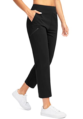 SANTINY Women's Golf Pants with 3 Zipper Pockets 7/8 Stretch High Waisted Ankle Pants for Women Travel Work (Black_XL)