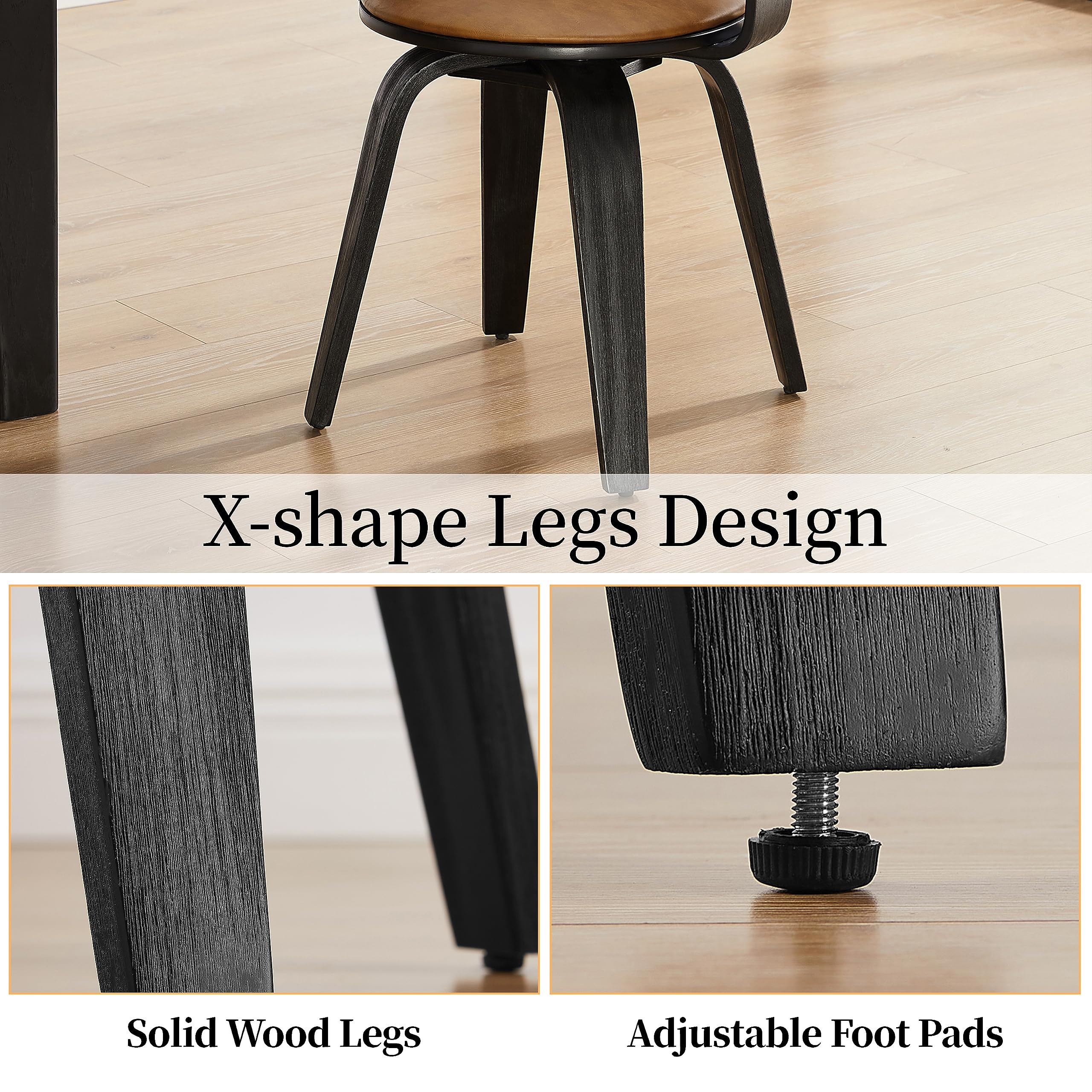 Art Leon Swivel Dining Chairs Set of 2, Mid Century Modern Faux Leather Kitchen Dining Room Chairs, Bentwood Accent Chairs with Wood Legs, Brown