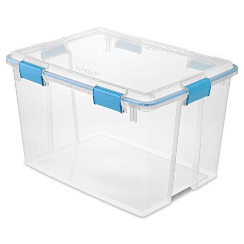 Sterilite 80 Quart Clear Plastic Stackable Storage Container Box Bin with Air Tight Gasket Seal Latching Lid Long Term Organizing Solution, 4 Pack