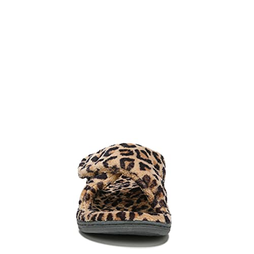 Vionic Women's Indulge Relax Slipper - Ladies Comfortable Cozy Adjustable House Slippers with Concealed Orthotic Arch Support Leopard Natural 8 Medium US