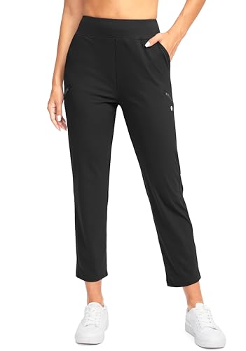 SANTINY Women's Golf Pants with 3 Zipper Pockets 7/8 Stretch High Waisted Ankle Pants for Women Travel Work (Black_XL)