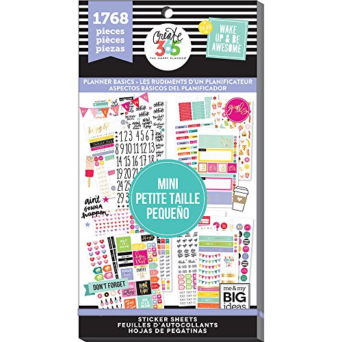 me & my BIG ideas Sticker Value Pack for Mini Planner - The Happy Planner Scrapbooking Supplies - Planner Basics Theme - Multi-Color & Gold Foil - For Projects & Albums - 30 Sheets, 1768 Stickers