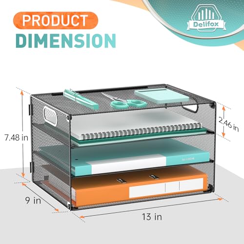 4-Tier Letter Tray Paper Organizer with Handle,Mesh File Holder Organization Document Storage for Office Home School, Black