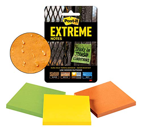Post-it Extreme Notes, Works outdoors, Removes cleanly, 100X the holding power, Green, Orange, Yellow, 3 in x 3 in, 3 Pads/Pack, 45 Sheets/Pad (EXTRM33-3TRYMX)