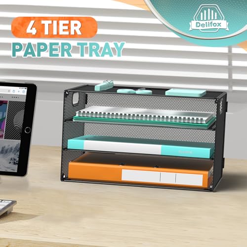 4-Tier Letter Tray Paper Organizer with Handle,Mesh File Holder Organization Document Storage for Office Home School, Black