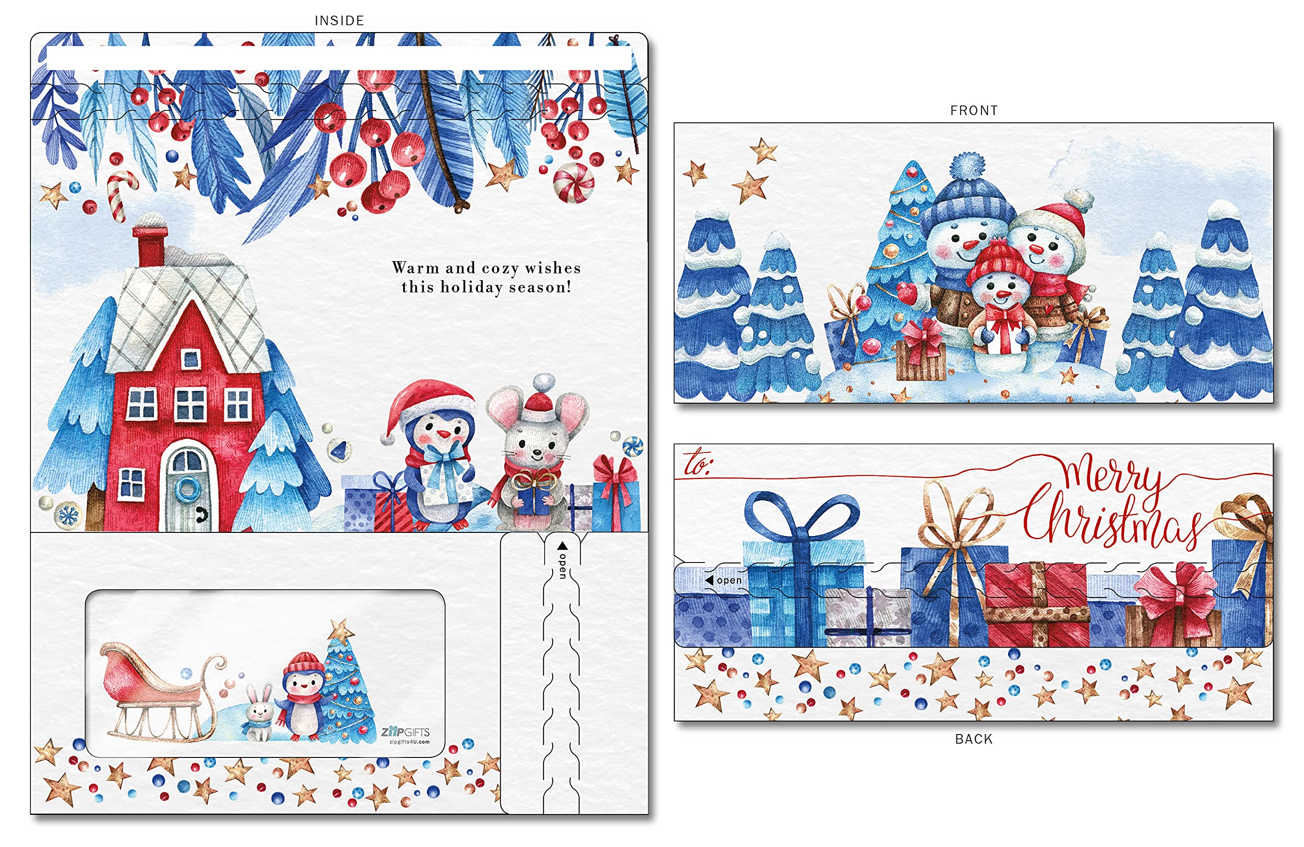 ZipGifts Holiday Card | Zip-Open Money Holder w/Clear Plastic Window for Cash, Check, & Gift Card (Holiday | Warm & Cozy)