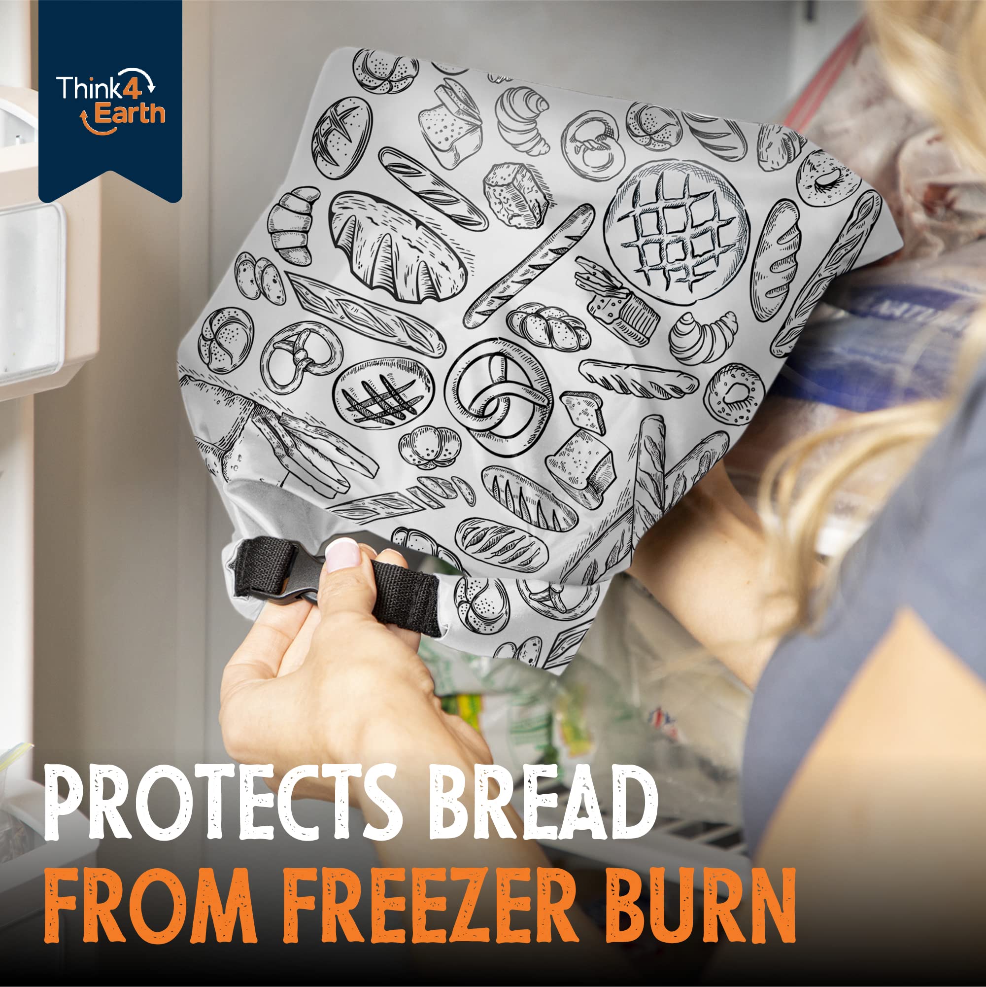 THINK4EARTH® - 2 Packs Bread Bags, Bread Bags for Homemade Bread Loaf, Freezer Bread Storage Bag, Bread Container, Reusable Food Storage Bag, Large Bread Bags for Homemade Bread with Double Lining.
