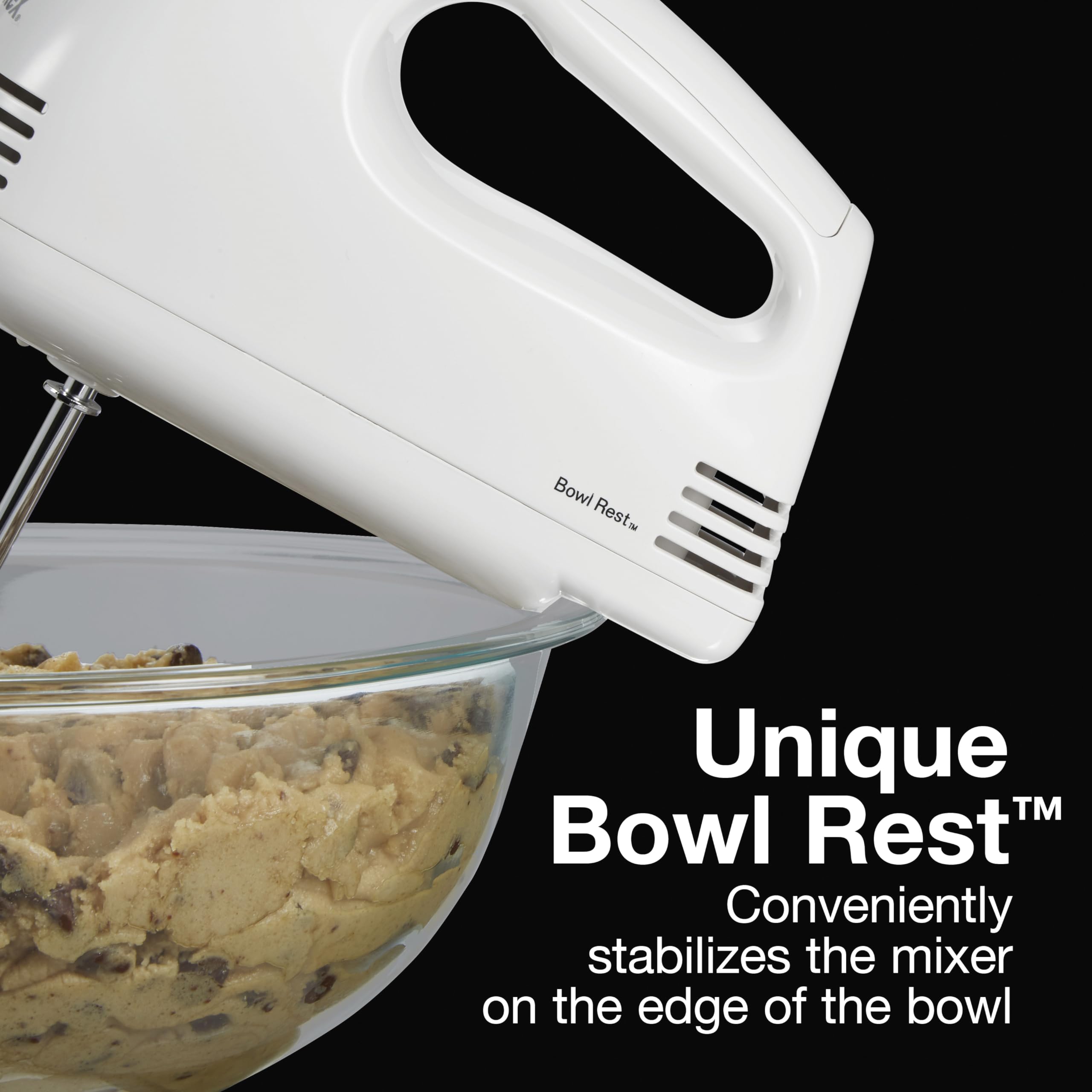 Proctor Silex Easy Mix 5-Speed Electric Hand Mixer with Bowl Rest, Compact and Lightweight, 100 Watts of Peak Power, White (62515PS)