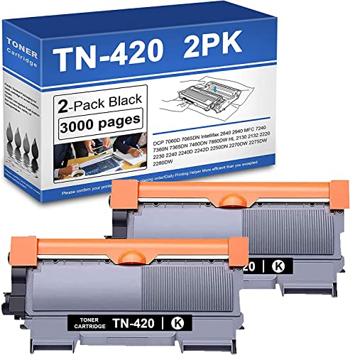 TcxLink (2 Pack) TN-420 TN420 Toner Cartridge Replacement for Brother TN420 DCP-7065D MFC-7860DW HL-2240D HL-2280DW HL-2130 HL-2132 Printer Toner.