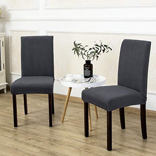 Argstar 8 Pack Jacquard Chair Covers, Stretch Armless Chair Slipcover for Dining Room Seat Cushion, Spandex Kitchen Parson Chair Protector Cover, Removable & Washable, Jacquard Dark Grey