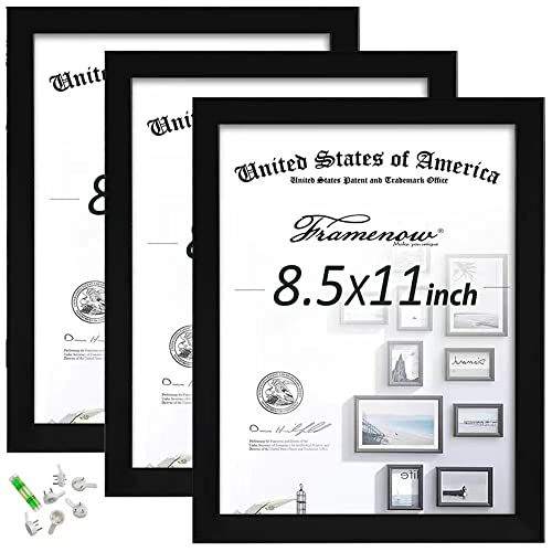 Framenow 8.5x11 Picture Frames 3 pack,Horizontal or Vertical Display,To Wall and Tabletop Mounting,Made of Real High Definition Synthetic Glass and Solid Frame to Display Certificate or Pictures 8.5x11, black. Hanging Hardware Included!
