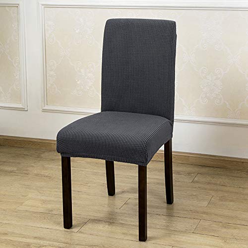 Argstar 8 Pack Jacquard Chair Covers, Stretch Armless Chair Slipcover for Dining Room Seat Cushion, Spandex Kitchen Parson Chair Protector Cover, Removable & Washable, Jacquard Dark Grey