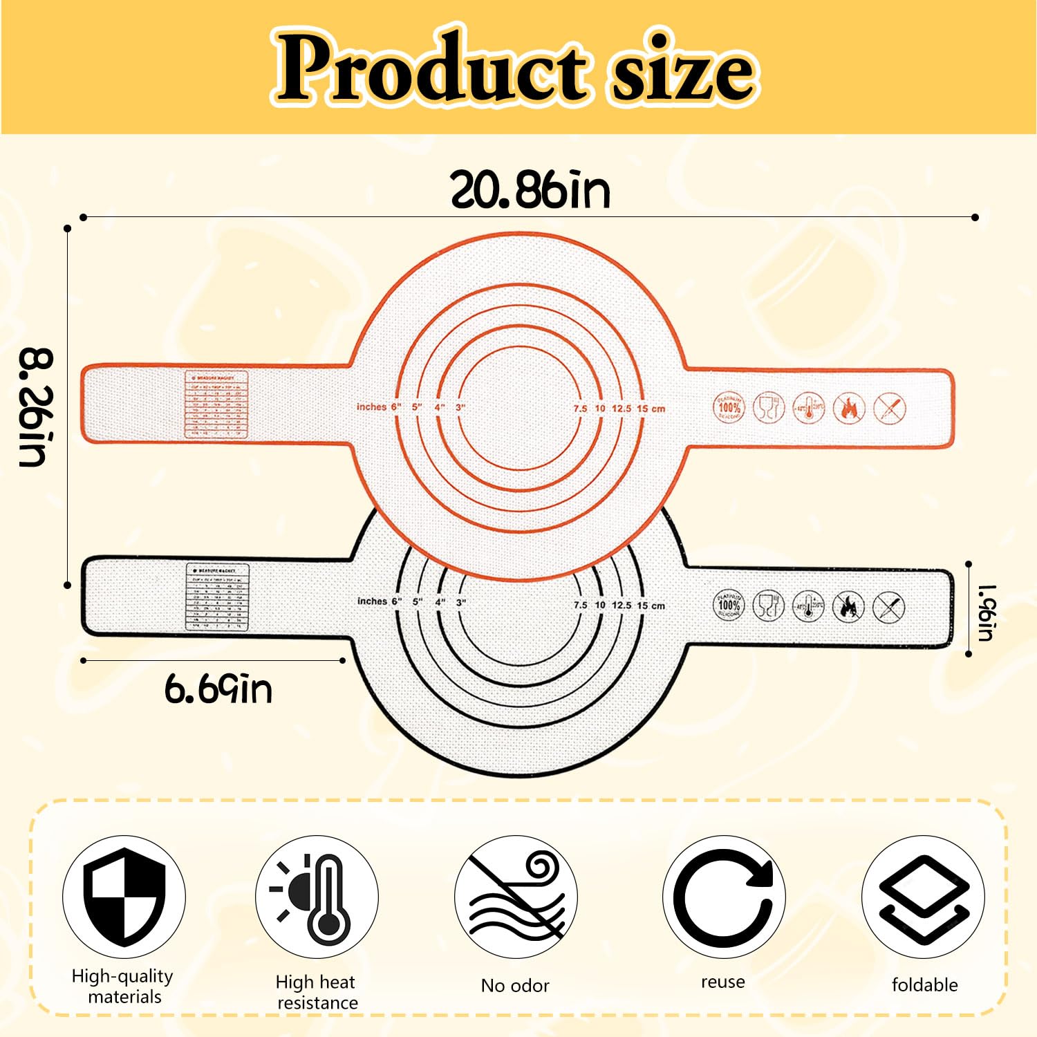 WHTAOMILI 2Pcs Silicone Baking Mat For Dutch Oven, Long Silicone Bread Sling Non-Stick Oven Liner Mat, Silicone Pastry Mat for Baking Mat Set For Dough Pizza Cookies Transfer and Baking(Red&Black)