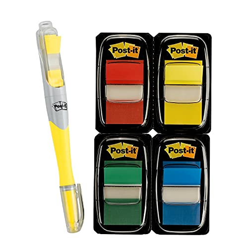 Post-it 680RYBGVA Flags, 1-Inch, Bonus Pack Pen, Highlighter, 250/PK, Assorted