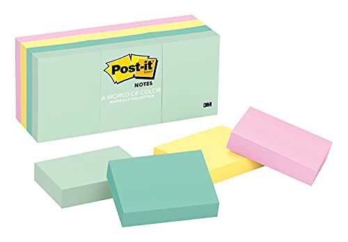 3M 653Ast Post-It Note Pads, 1-1/2 X 2, Marseille Colors, 12 Pads/Pack