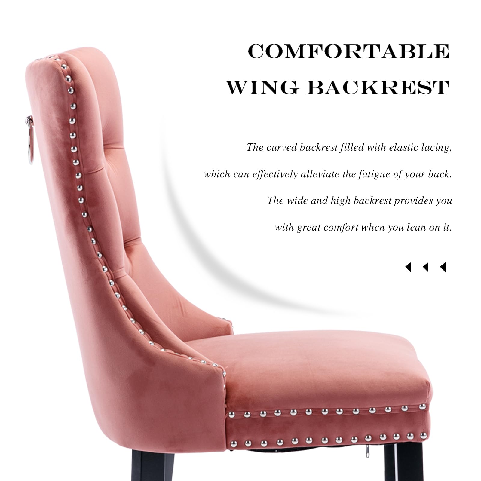 JETEAGO Velvet Dining Chair Set of 2, Upholstered Tufted Dining Room Chair with Nailhead Trim and Solid Wood Leg for Kitchen, Pink, W114391508