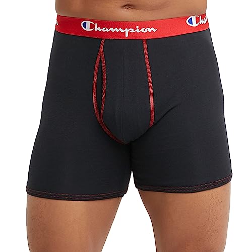 Champion Men's Cotton Stretch Total Support Pouch Boxer Brief 3 Pack, Black, Large