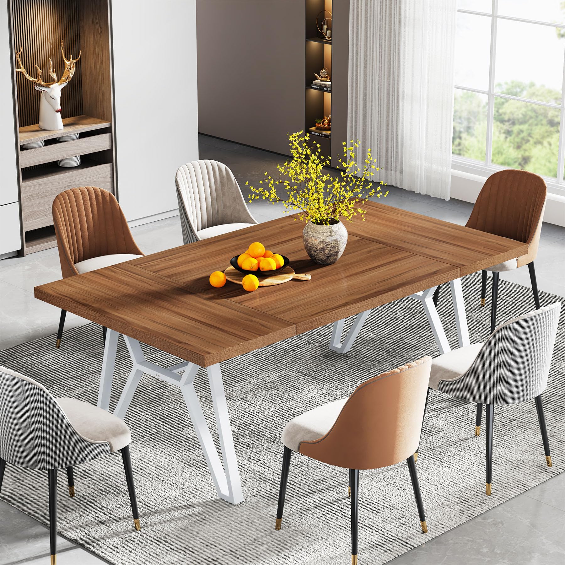 Tribesigns Large Dining Table for 6-8 People, 70-inch Rectangular Wood Kitchen Table, Dinner Table with Heavy-Duty Metal Legs, Industrial Long Dining Room Table for Family Gathering, Party