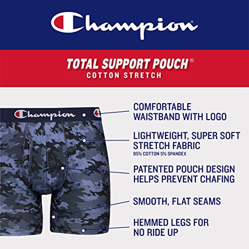 Champion Men's Cotton Stretch Total Support Pouch Boxer Brief 3 Pack, Black, Large