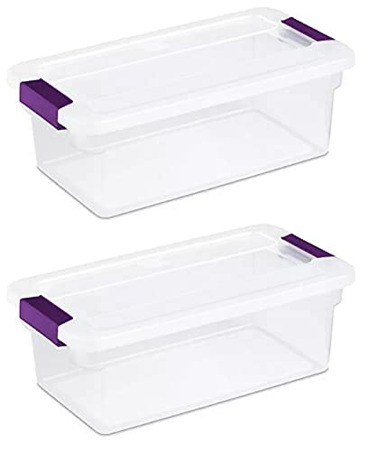 Sterilite 17511712 6-Quart ClearView Latch Box, with Plum Handles, 2-Pack