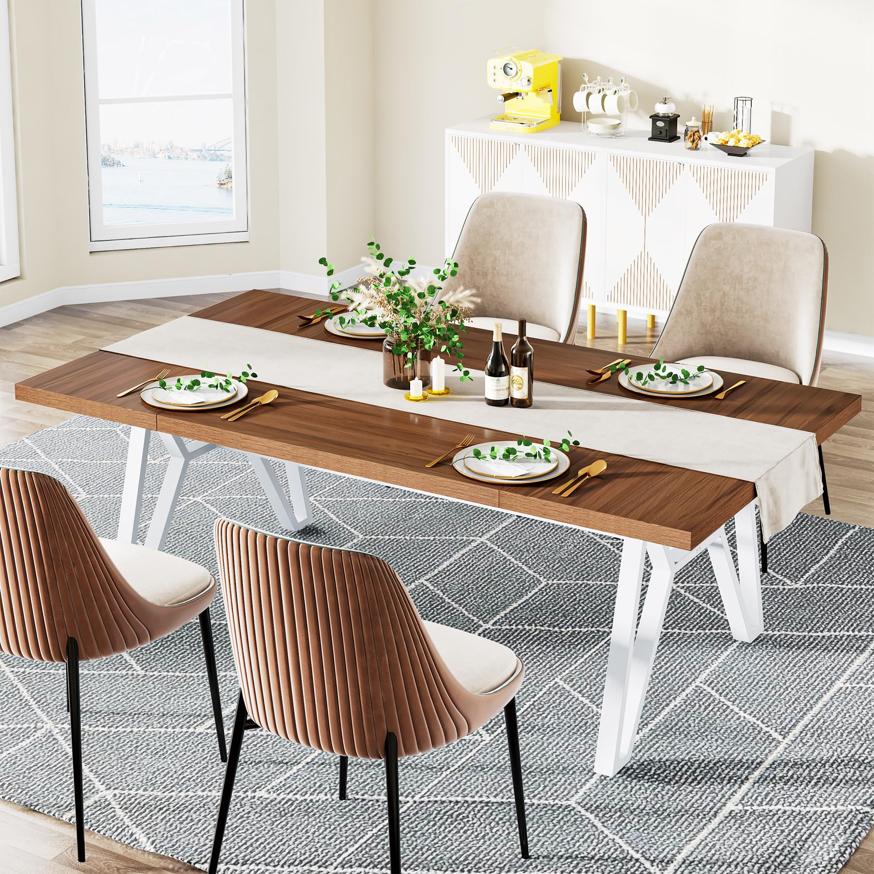 Tribesigns Large Dining Table for 6-8 People, 70-inch Rectangular Wood Kitchen Table, Dinner Table with Heavy-Duty Metal Legs, Industrial Long Dining Room Table for Family Gathering, Party
