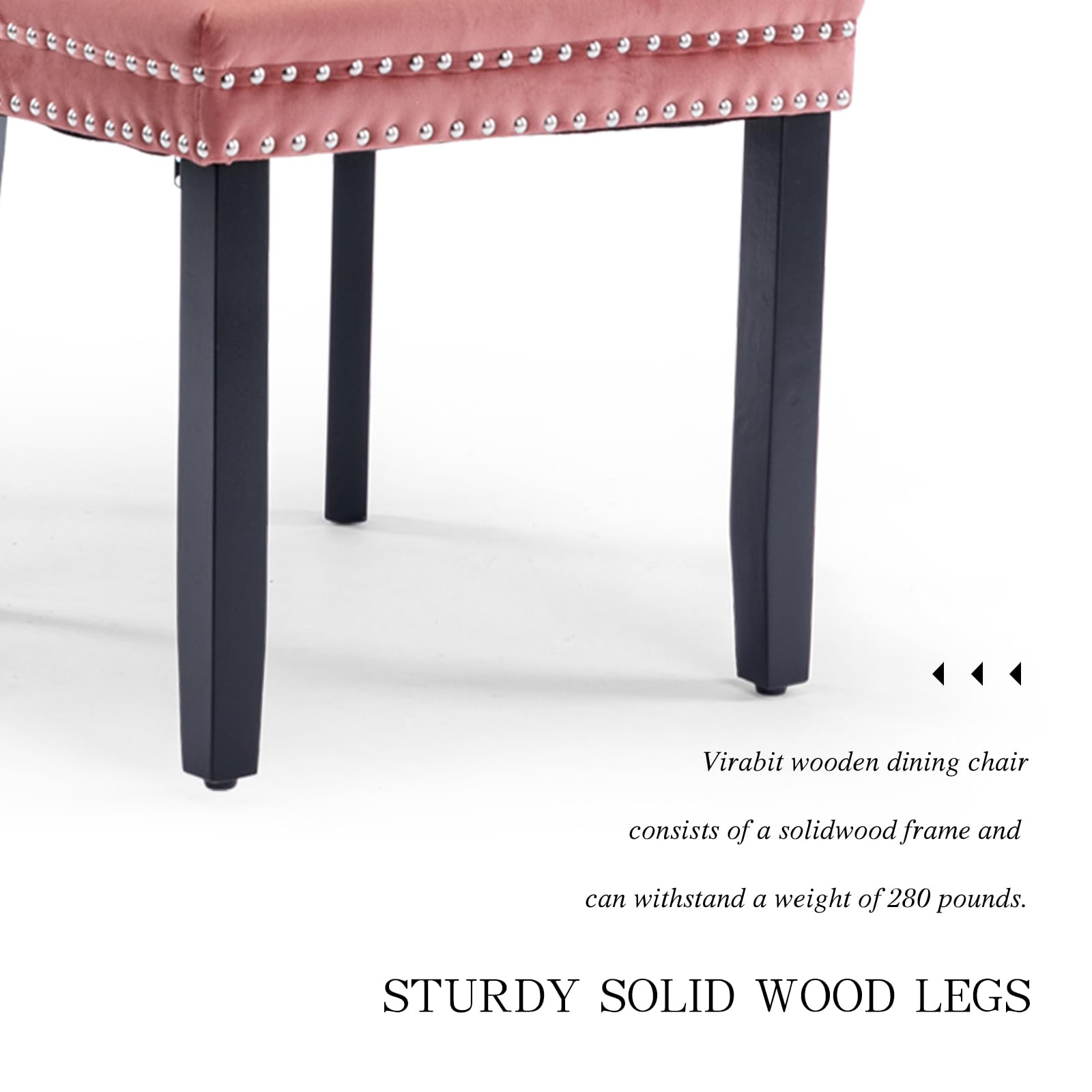 JETEAGO Velvet Dining Chair Set of 2, Upholstered Tufted Dining Room Chair with Nailhead Trim and Solid Wood Leg for Kitchen, Pink, W114391508