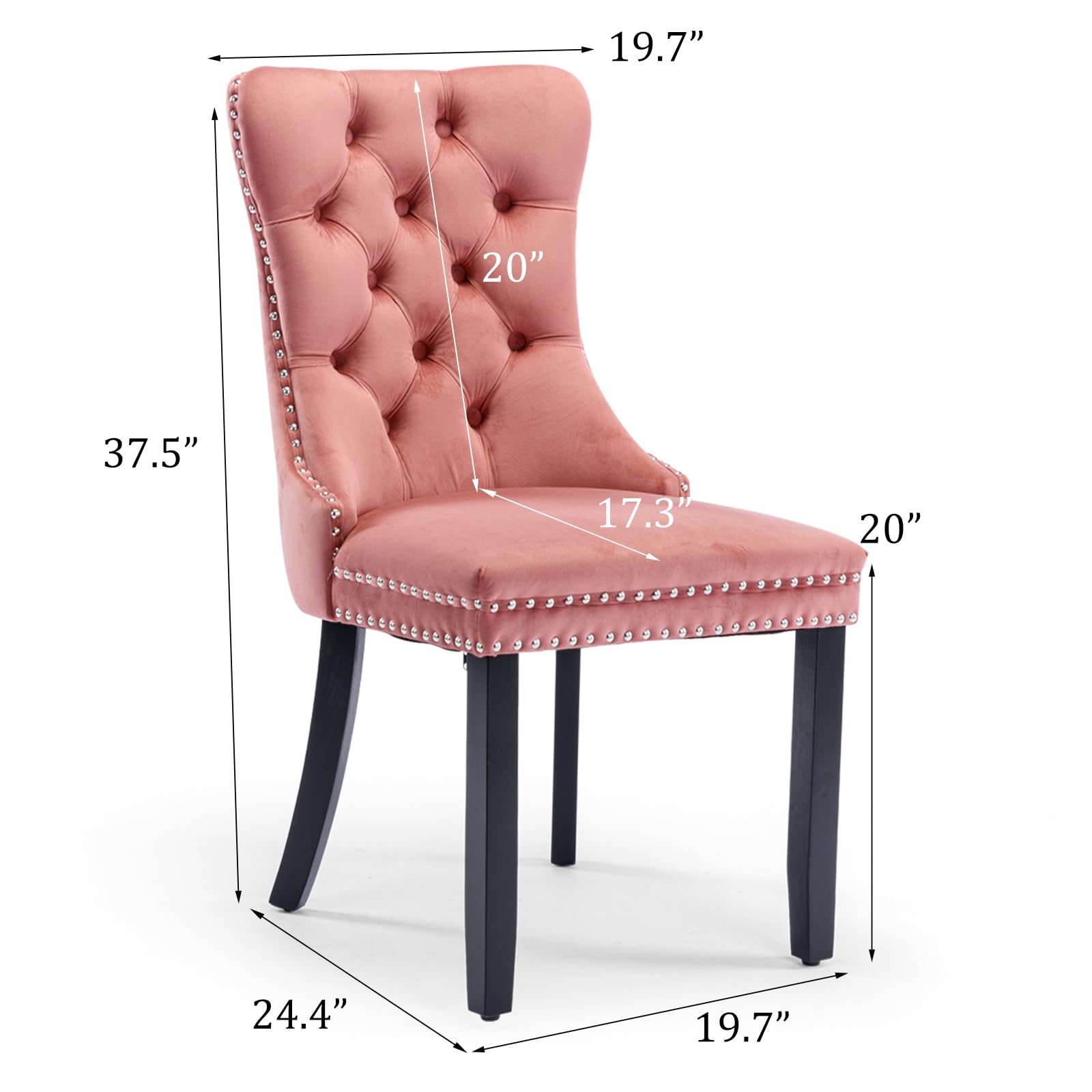 JETEAGO Velvet Dining Chair Set of 2, Upholstered Tufted Dining Room Chair with Nailhead Trim and Solid Wood Leg for Kitchen, Pink, W114391508