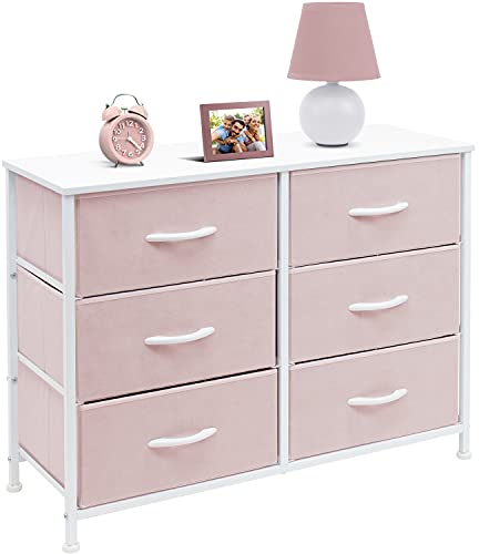 Sorbus Dresser with 6 Drawers - Furniture Storage Tower Unit for Bedroom, Hallway, Closet, Office Organization - Steel Frame, Wood Top, Easy Pull Fabric Bins (6-Drawer, Pastel Pink)