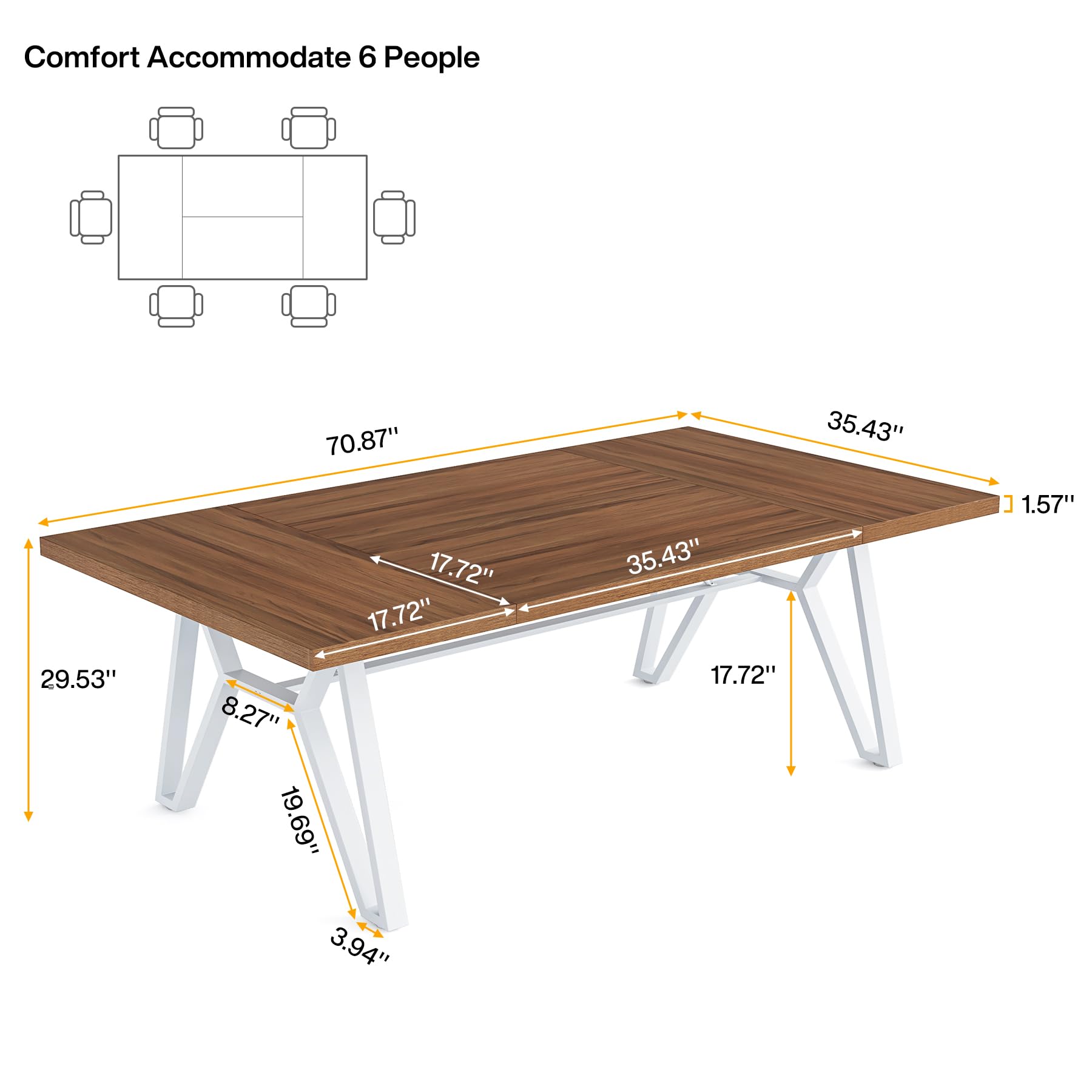Tribesigns Large Dining Table for 6-8 People, 70-inch Rectangular Wood Kitchen Table, Dinner Table with Heavy-Duty Metal Legs, Industrial Long Dining Room Table for Family Gathering, Party