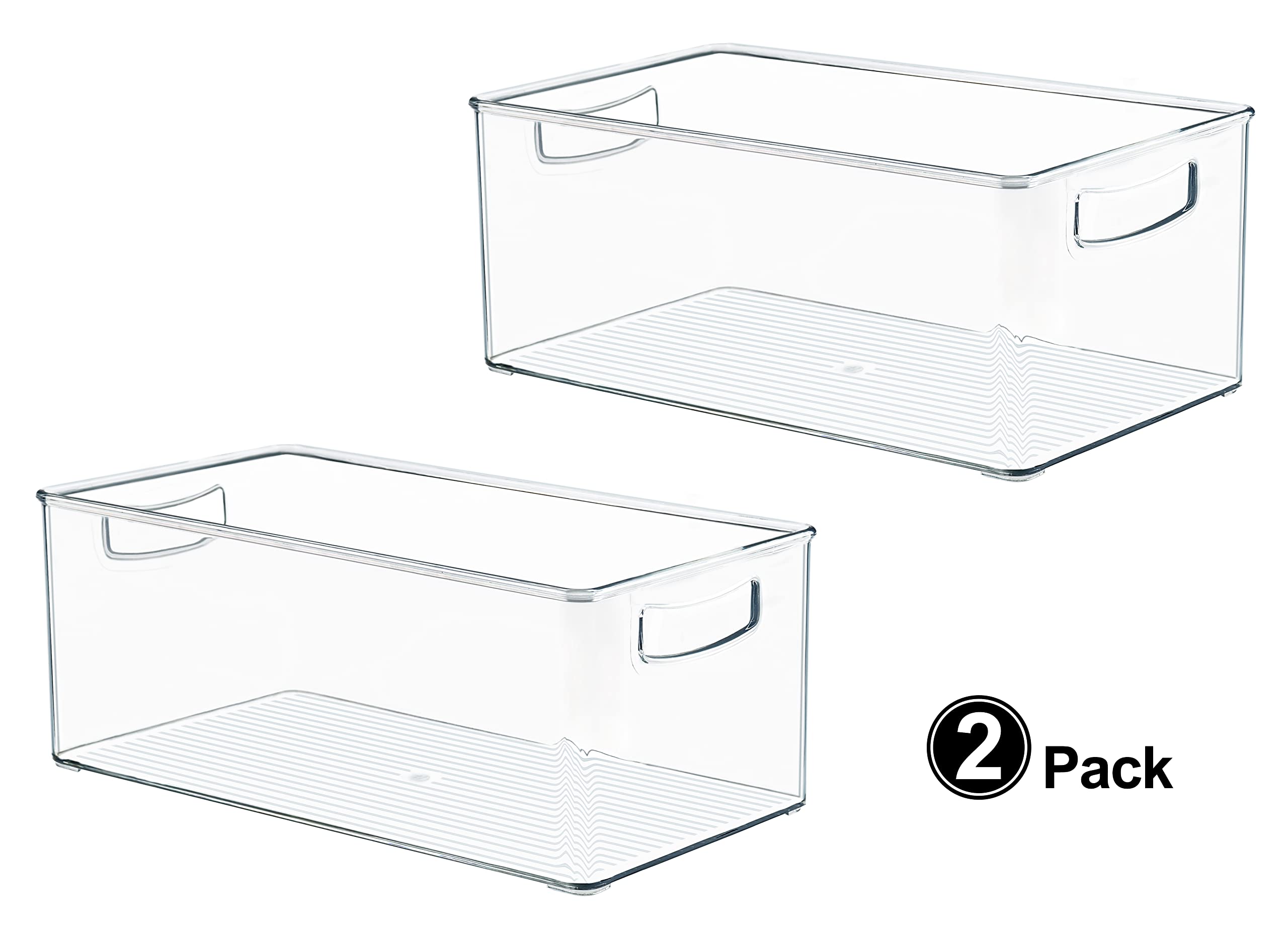 Hudgan 2 Pack Straight Sides Stackable Pantry Organizer Bins for Home Edit - 13.5''L x 7.5''W x 5.5''H