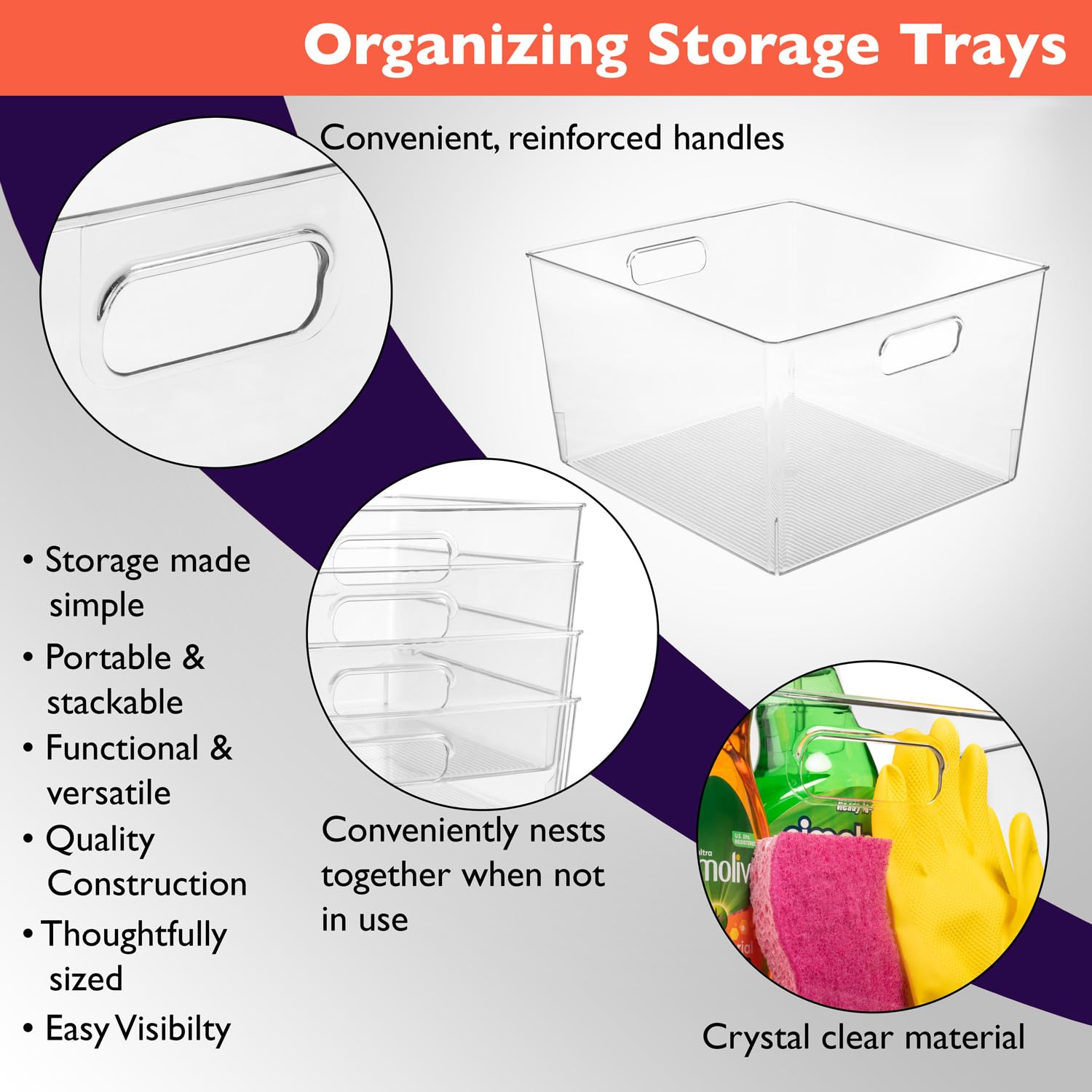 ClearSpace Clear Plastic Storage Bins β XL 8 Pack Perfect Kitchen or Pantry Organization Fridge Organizer and Storage Bins, Cabinet Organizers