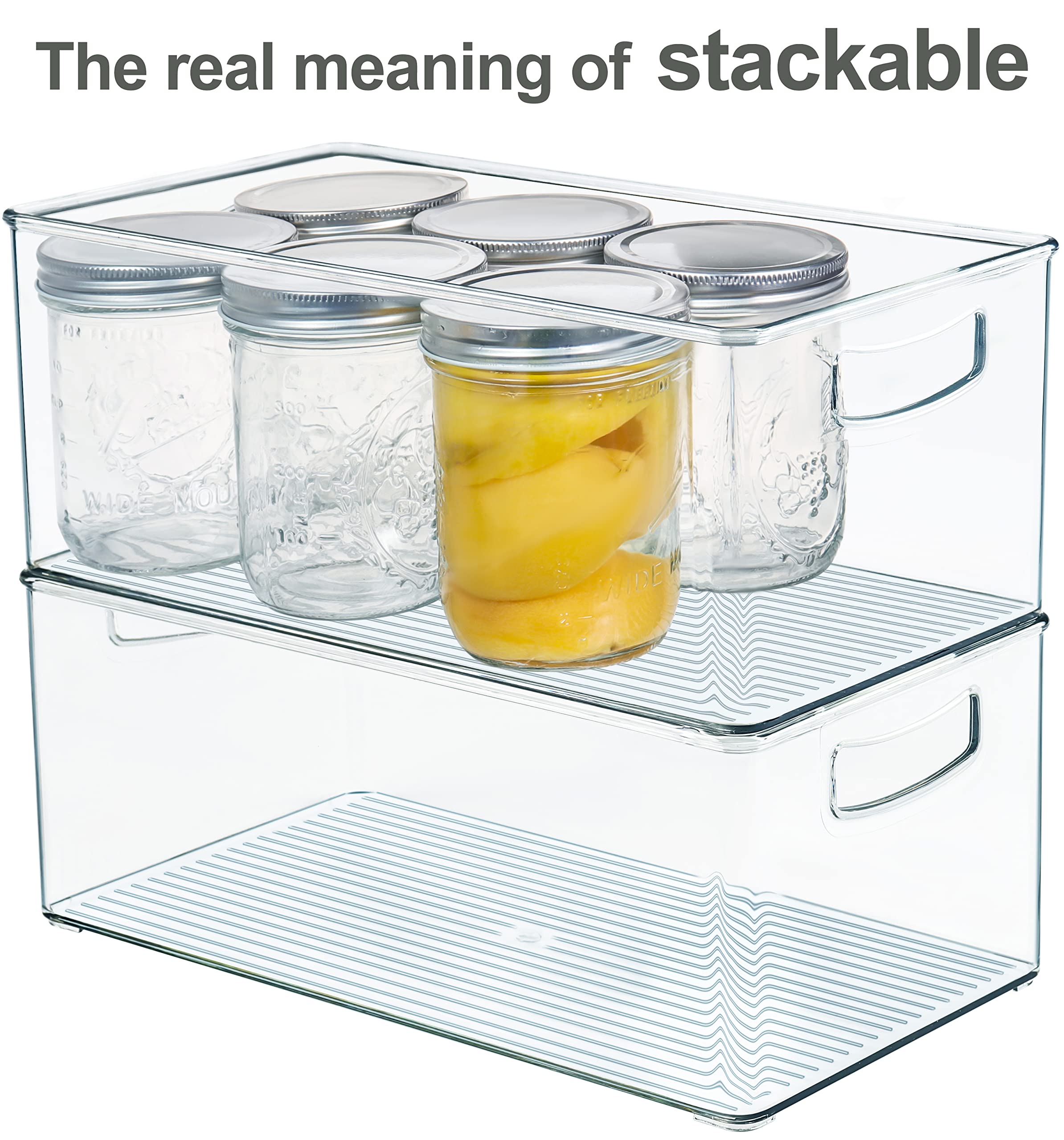 Hudgan 2 Pack Straight Sides Stackable Pantry Organizer Bins for Home Edit - 13.5''L x 7.5''W x 5.5''H