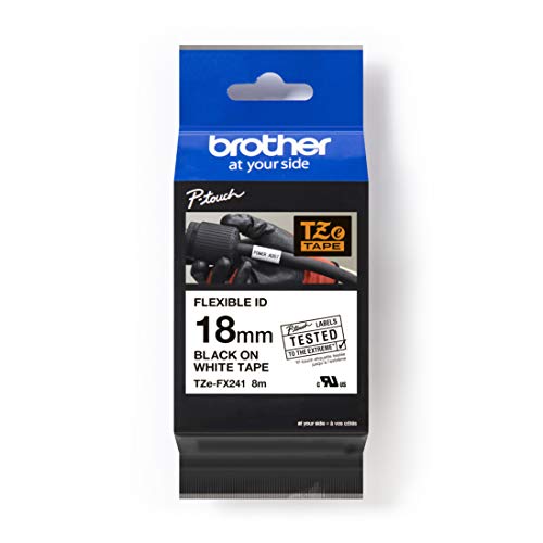 Brother TZe-FX241 Labelling Tape Cassette, Black on White, 18mm (W) x 8M (L), Flexible ID, Brother Genuine Supplies