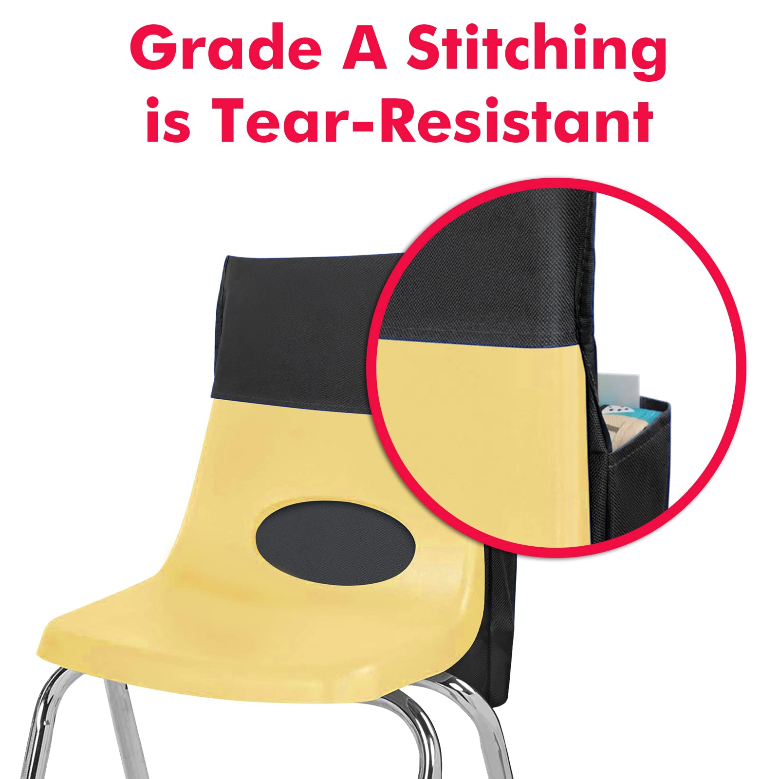 AUVCAS Black Chair Back Pocket School Seat Chair Storage Pocket Organizer with Label Slot Multiple Pockets for School Home Classroom Preschool Daycare