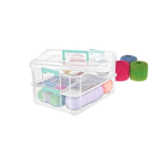 Sterilite Convenient Small Home 2-Tiered Layer Stack Carry Storage Box with Colored Accent Secure Latching Lid, Clear (4 Pack)